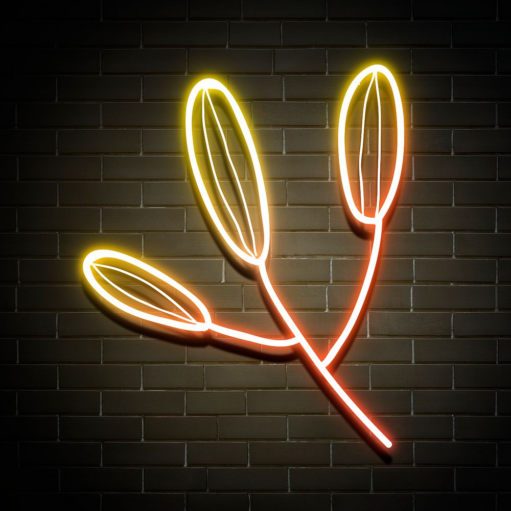 Neon yellow leaf glowing sign | Premium PSD - rawpixel