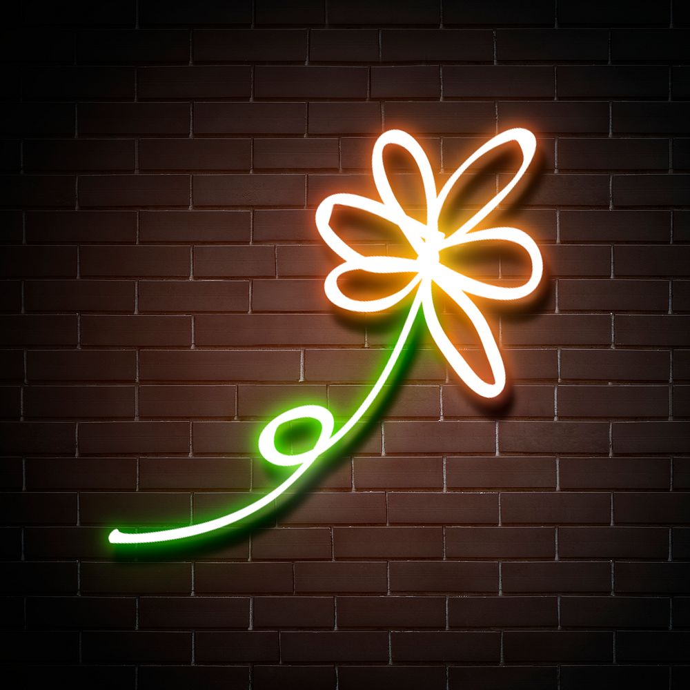 Neon orange daisy flower sign | Free Photo - rawpixel