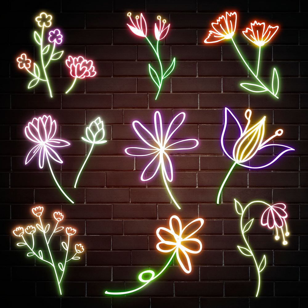 Neon botanical sign psd set | Premium PSD - rawpixel