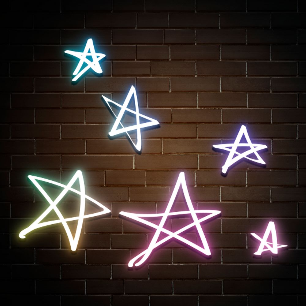 Rainbow neon psd star glow | Premium PSD - rawpixel