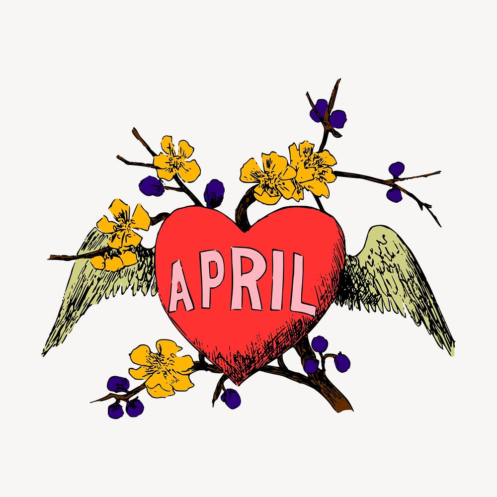 April heart clipart, vintage illustration | Free Vector - rawpixel