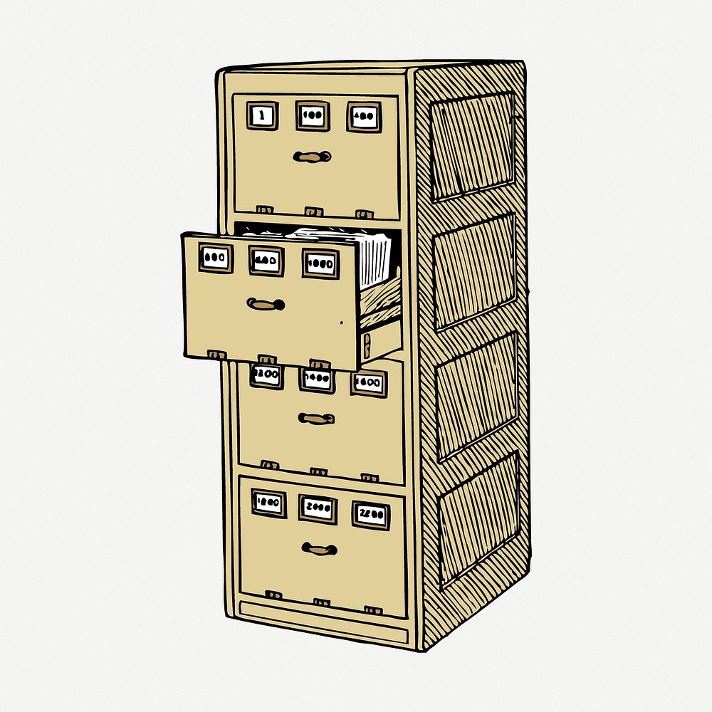 File cabinet drawing, furniture vintage | Free PSD - rawpixel