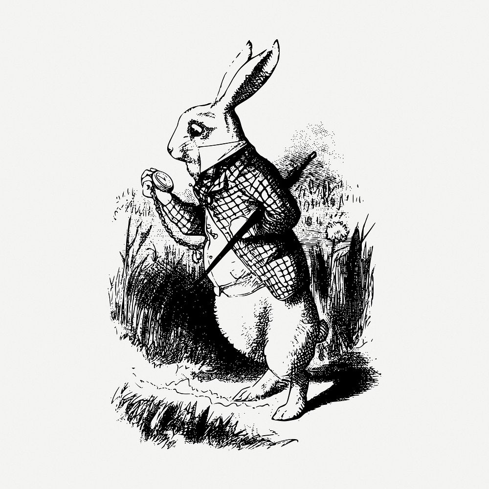 White Rabbit drawing, Alice In | Free PSD - rawpixel