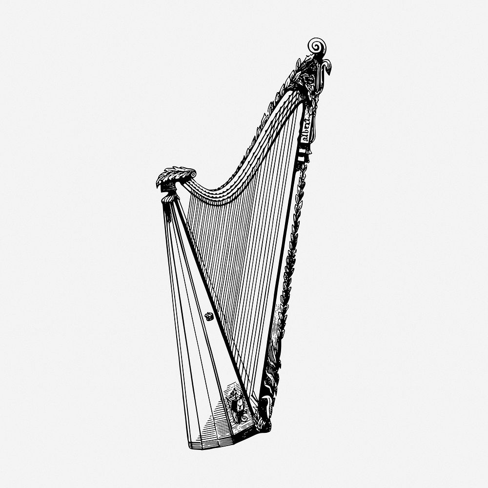 Vintage harp drawing, classical music, | Free Photo - rawpixel