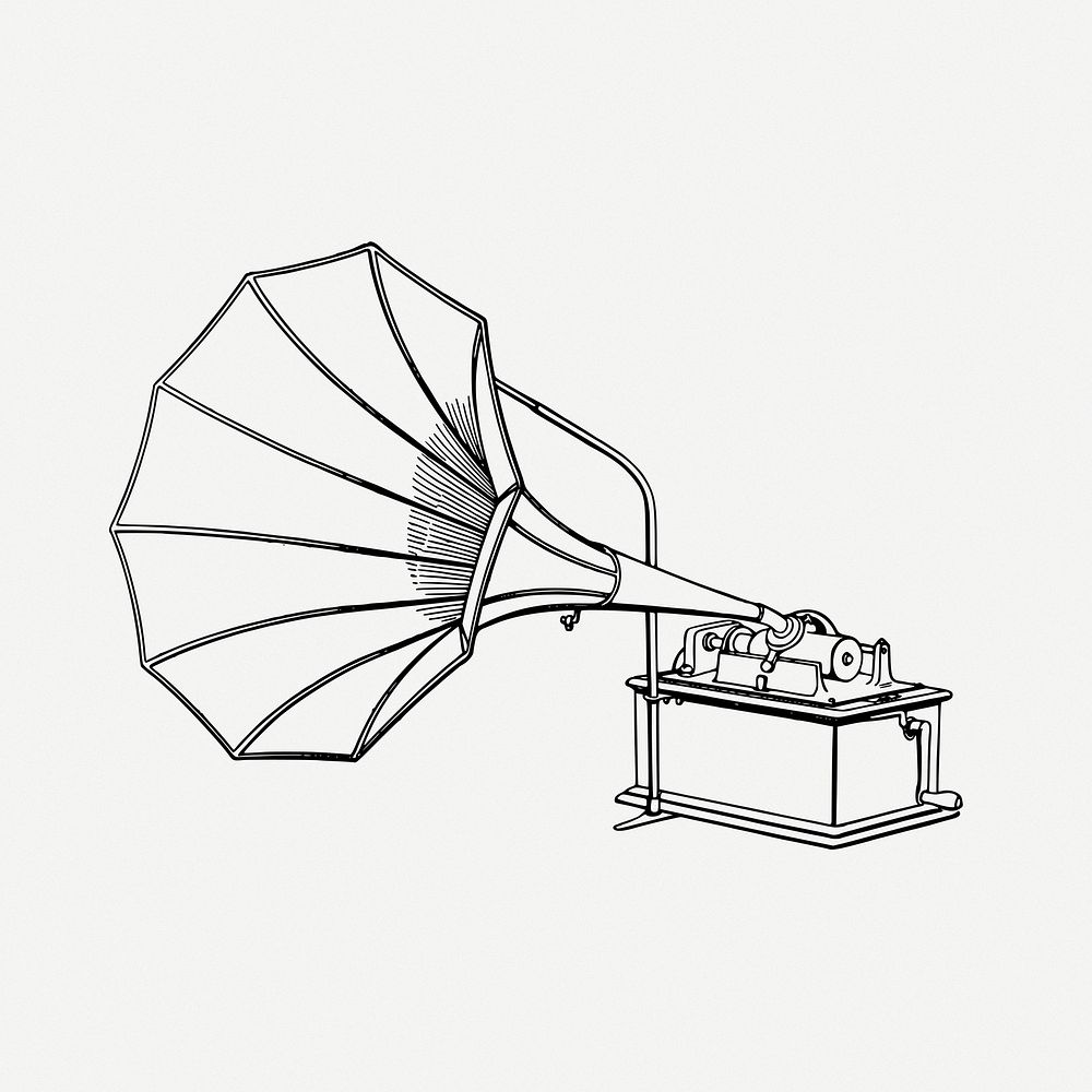 Phonograph drawing, vintage record player | Free PSD - rawpixel