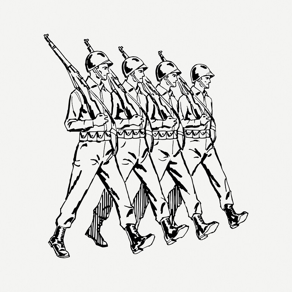 Marching soldiers drawing, job vintage | Free PSD - rawpixel