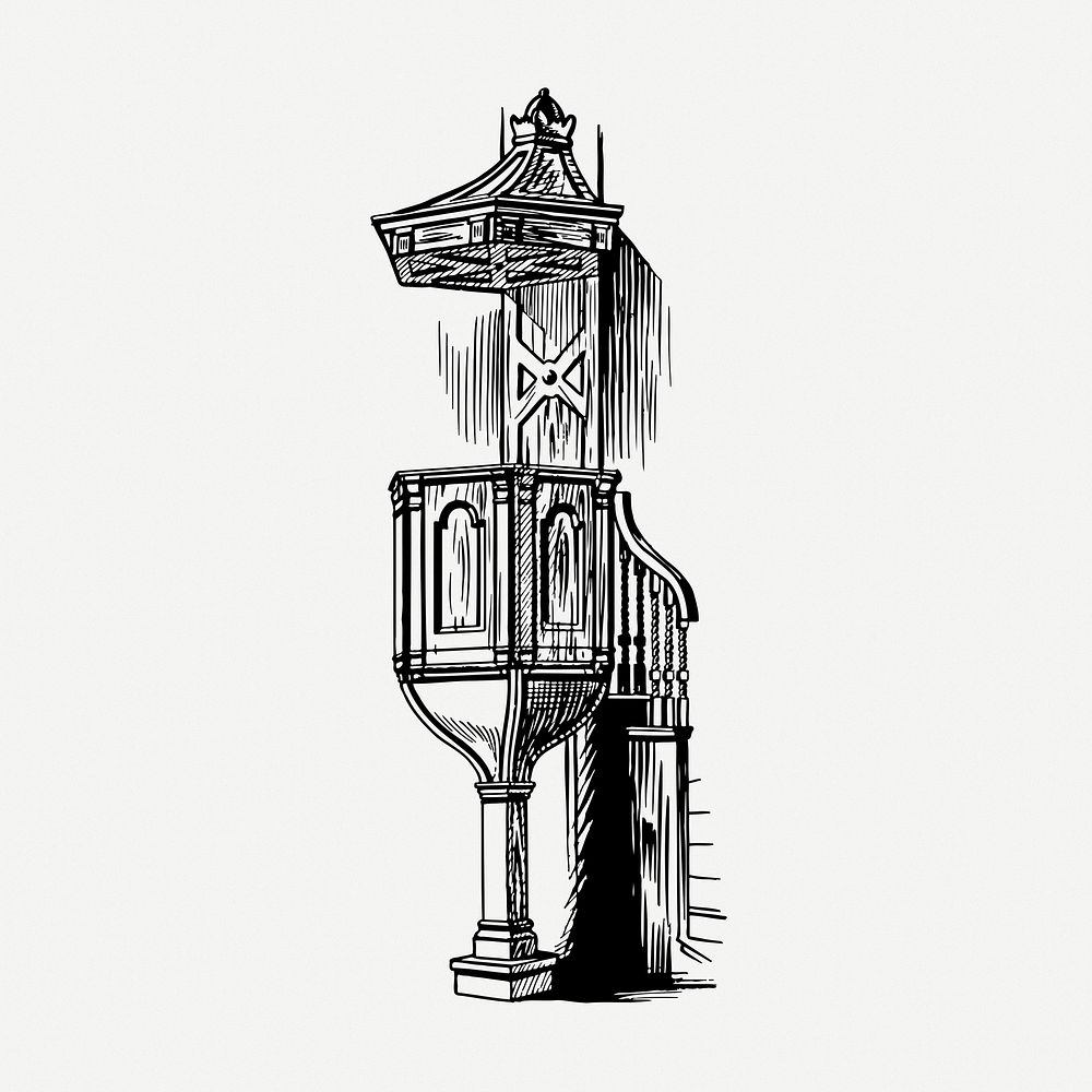 Church pulpit drawing, Byzantine architecture | Free PSD - rawpixel