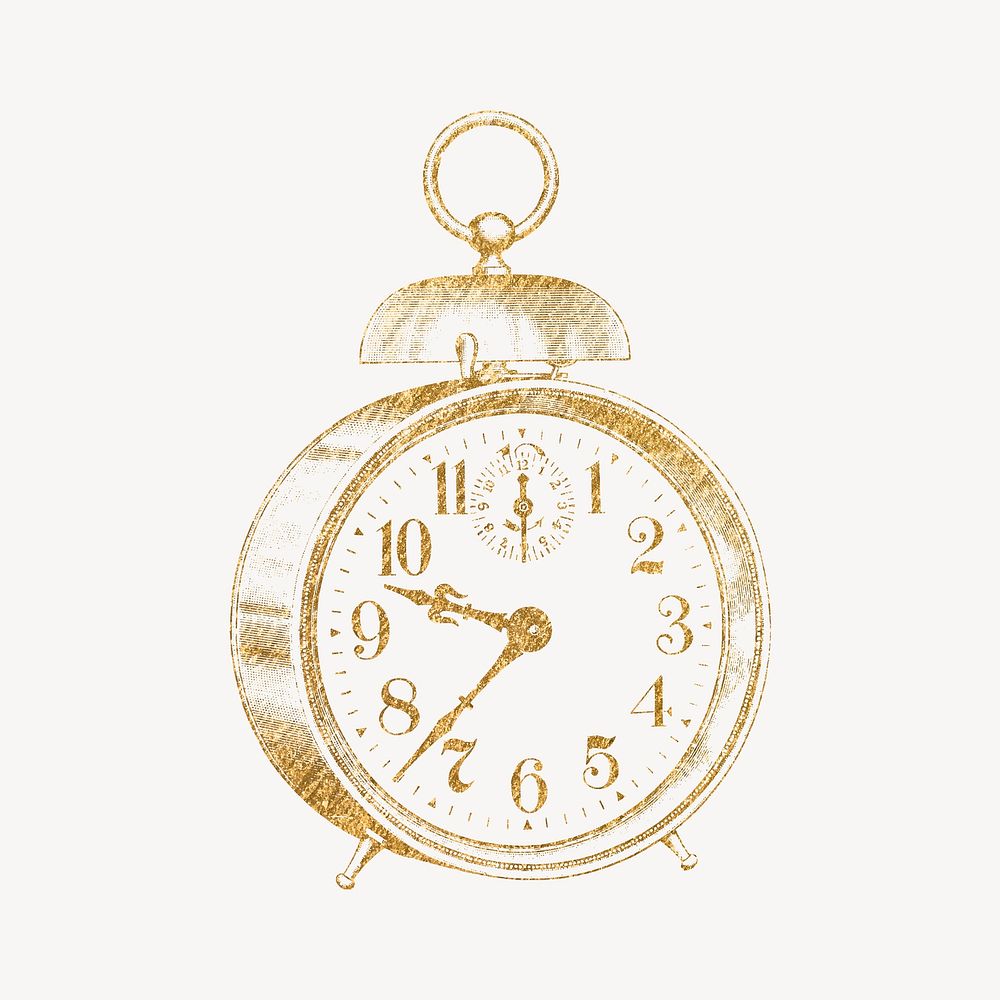 Alarm clock gold sticker, aesthetic | Premium Vector Illustration ...