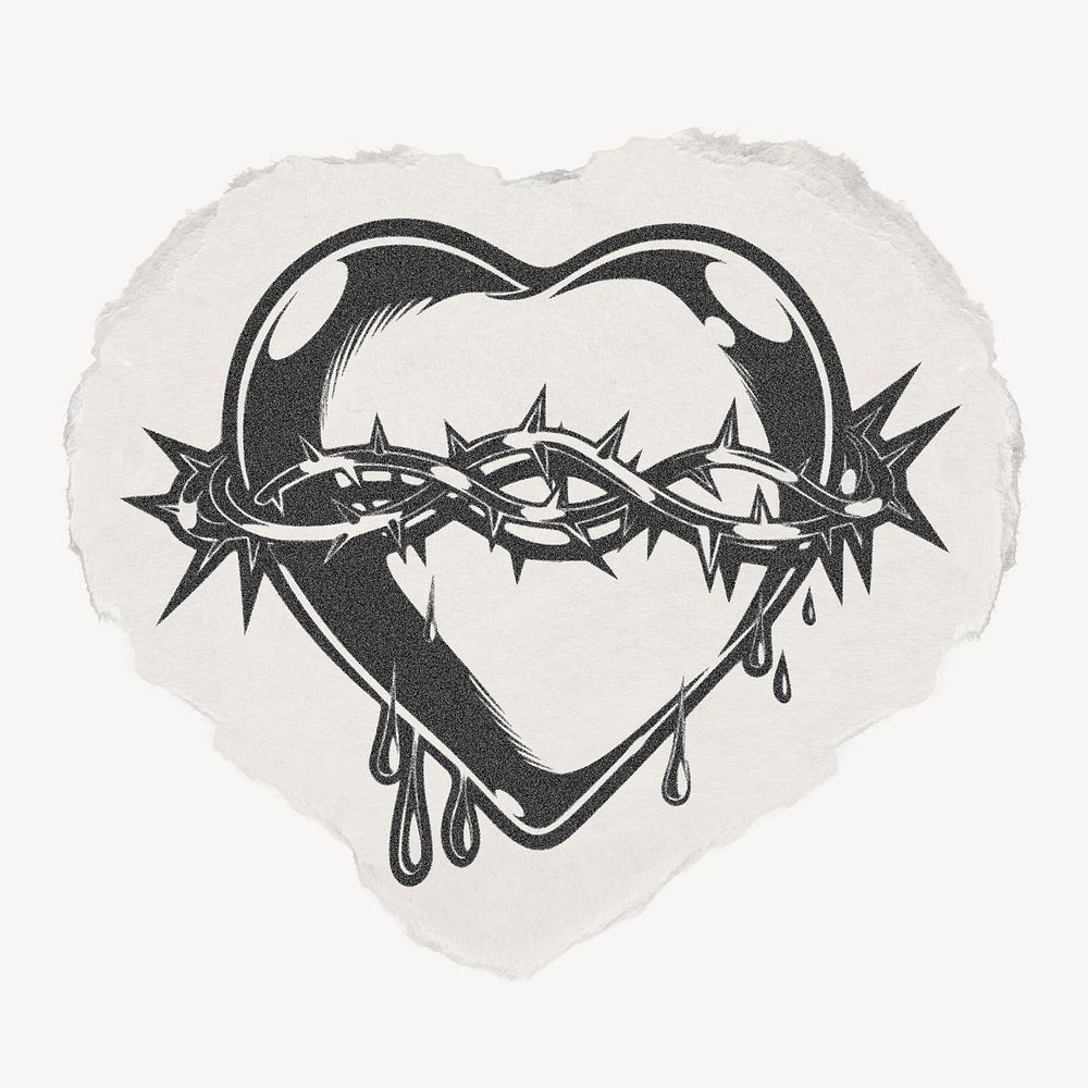 Sacred heart drawing, ephemera ripped | Free PSD Illustration - rawpixel