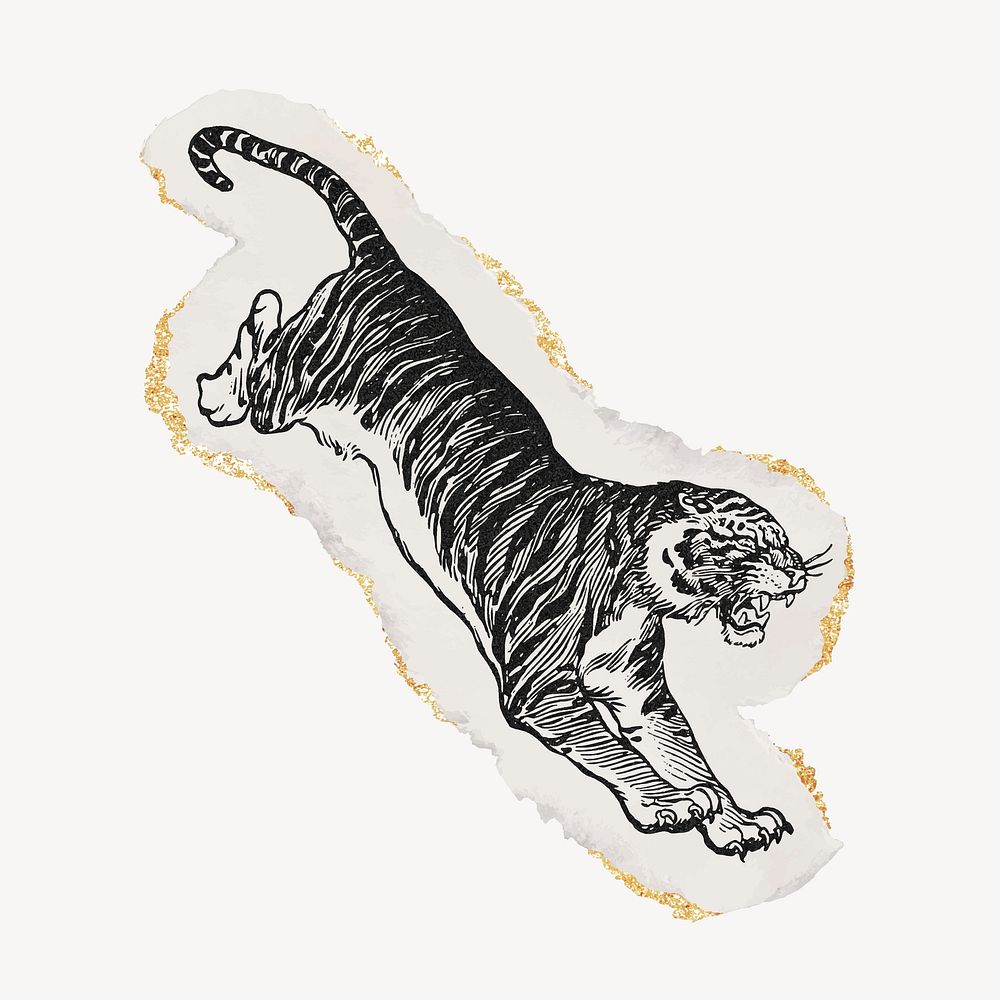 Jumping tiger ripped paper clipart, | Premium Vector Illustration ...