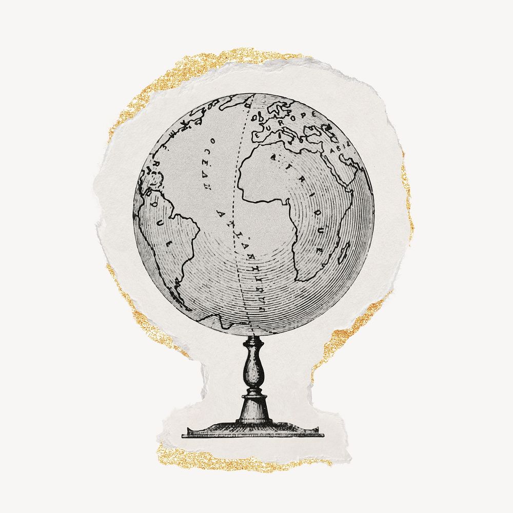 Globe drawing, ripped paper, gold | Premium PSD - rawpixel