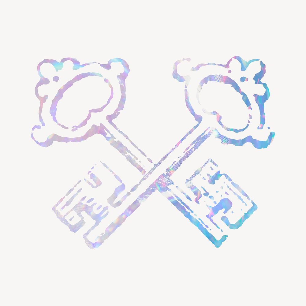 Crossed keys holographic clipart, aesthetic | Free Vector Illustration ...