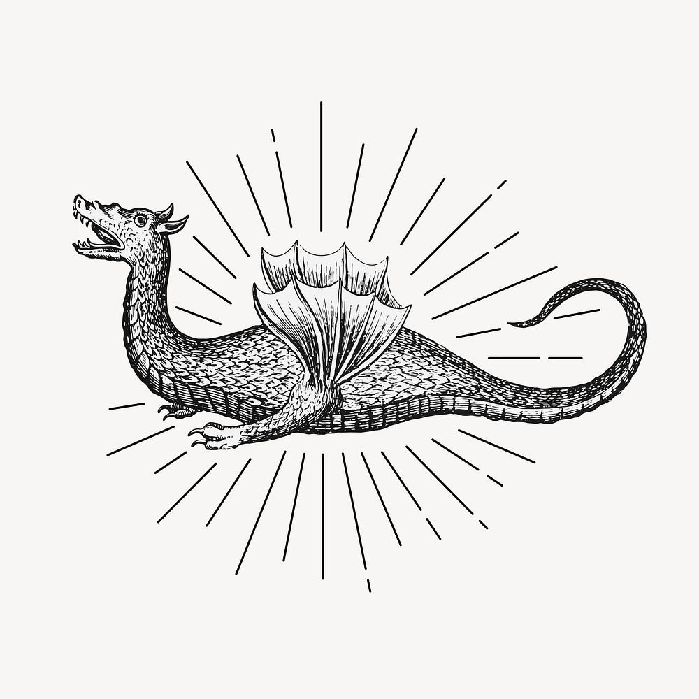 Magical dragon clipart, vintage mythical | Free Vector Illustration ...