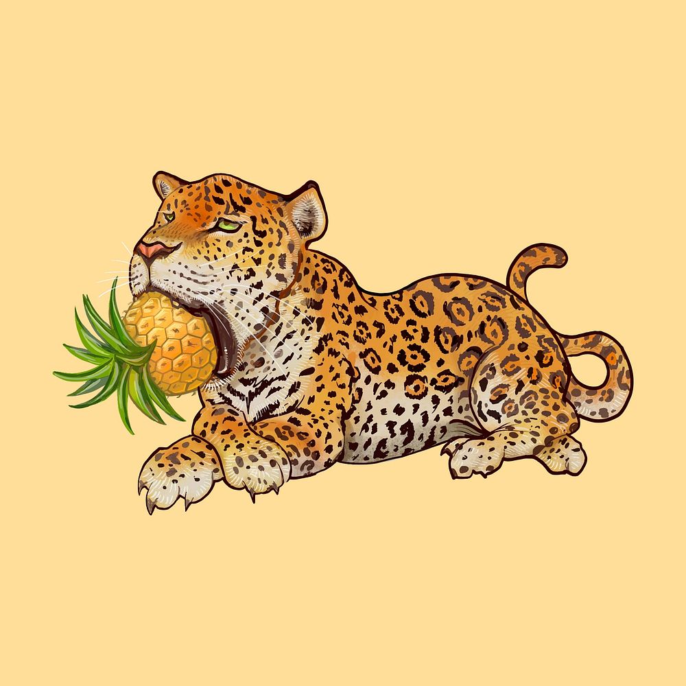 Illustration of tiger eating pineapple | Premium Vector Illustration ...