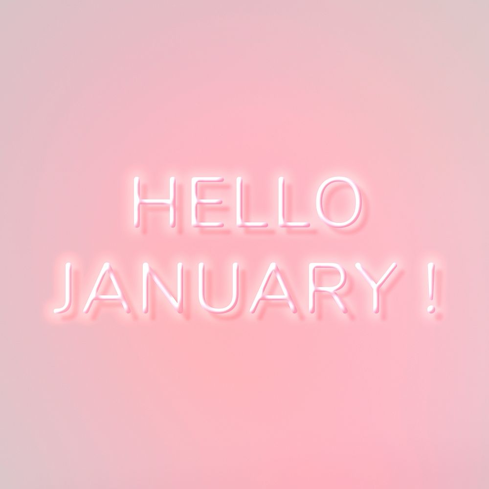Hello January! pink neon text | Free Photo - rawpixel