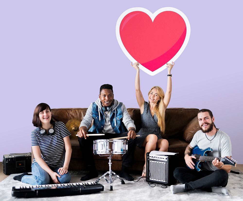 Band of musicians holding a heart | Premium Photo - rawpixel
