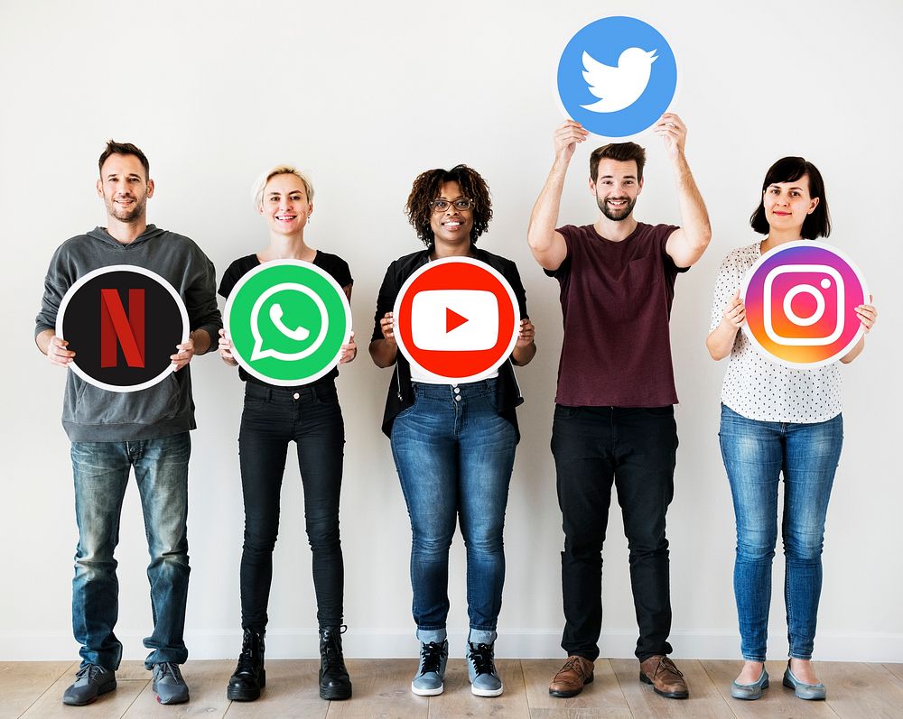 People holding icons digital brands | Free Photo - rawpixel