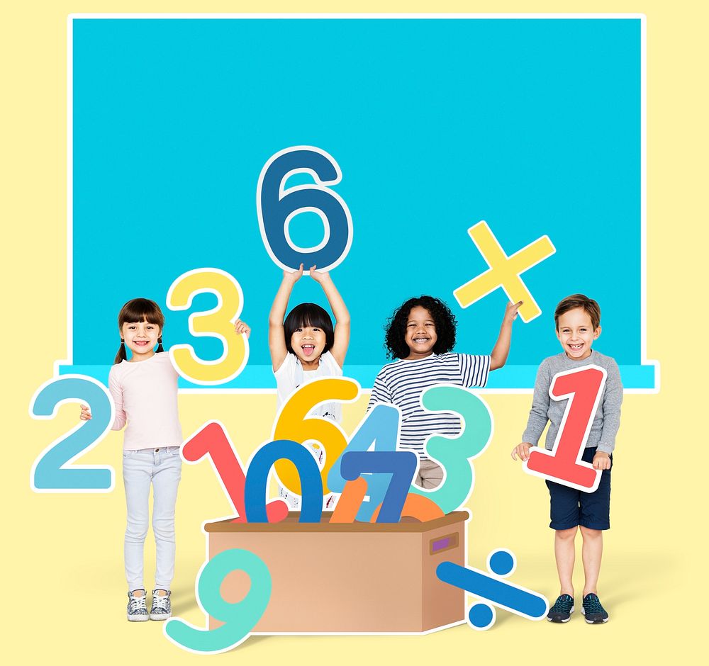 Children holding numbers and mathematic | Premium PSD - rawpixel