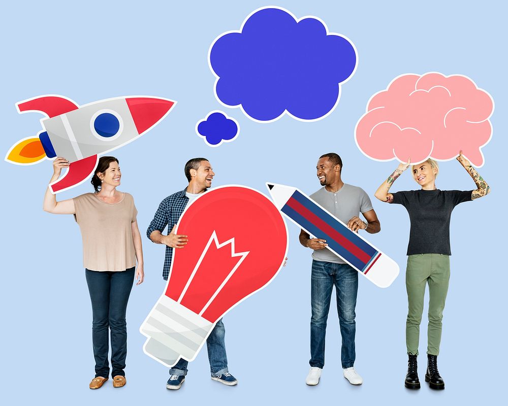 People holding creativity and thinking | Premium PSD - rawpixel