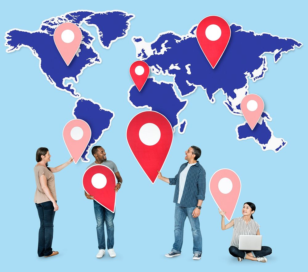 People holding pins world map | Premium PSD - rawpixel