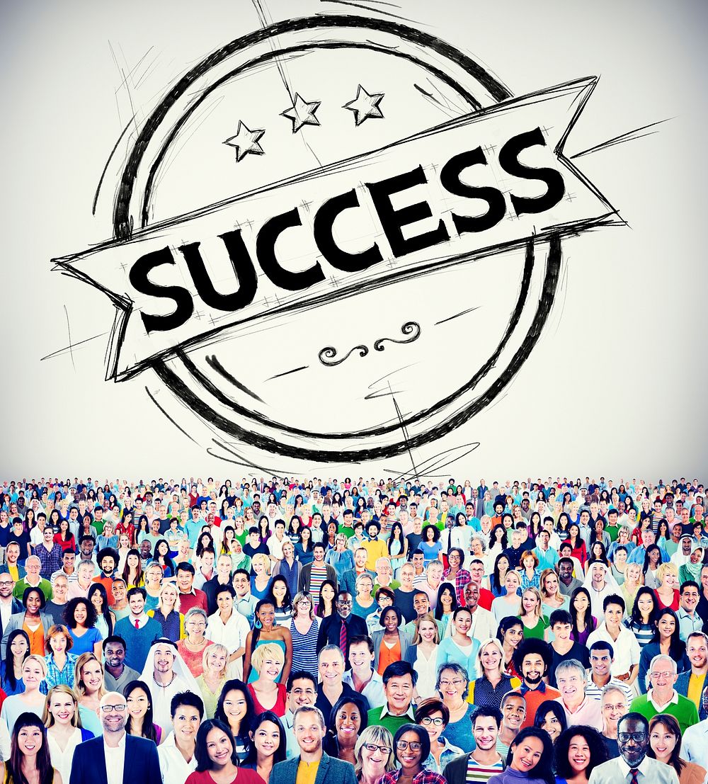 Success badge overlay huge crowd | Premium Photo - rawpixel