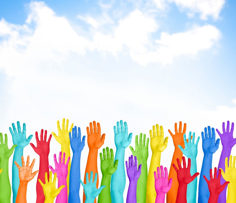 Colorful Hands Raised Blue Sky | Free Photo - rawpixel