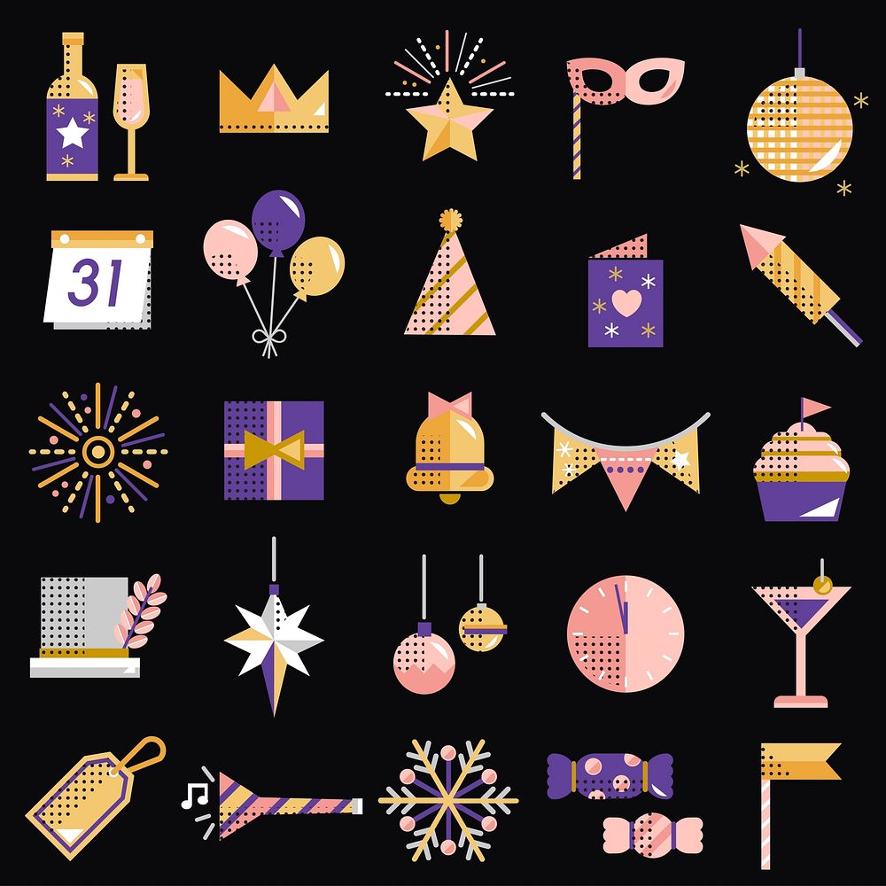 New year icons set vector | Free Vector - rawpixel