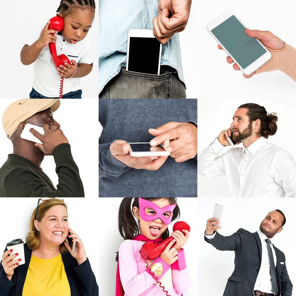 Set Diverse People Using Telephone | Premium Photo - rawpixel