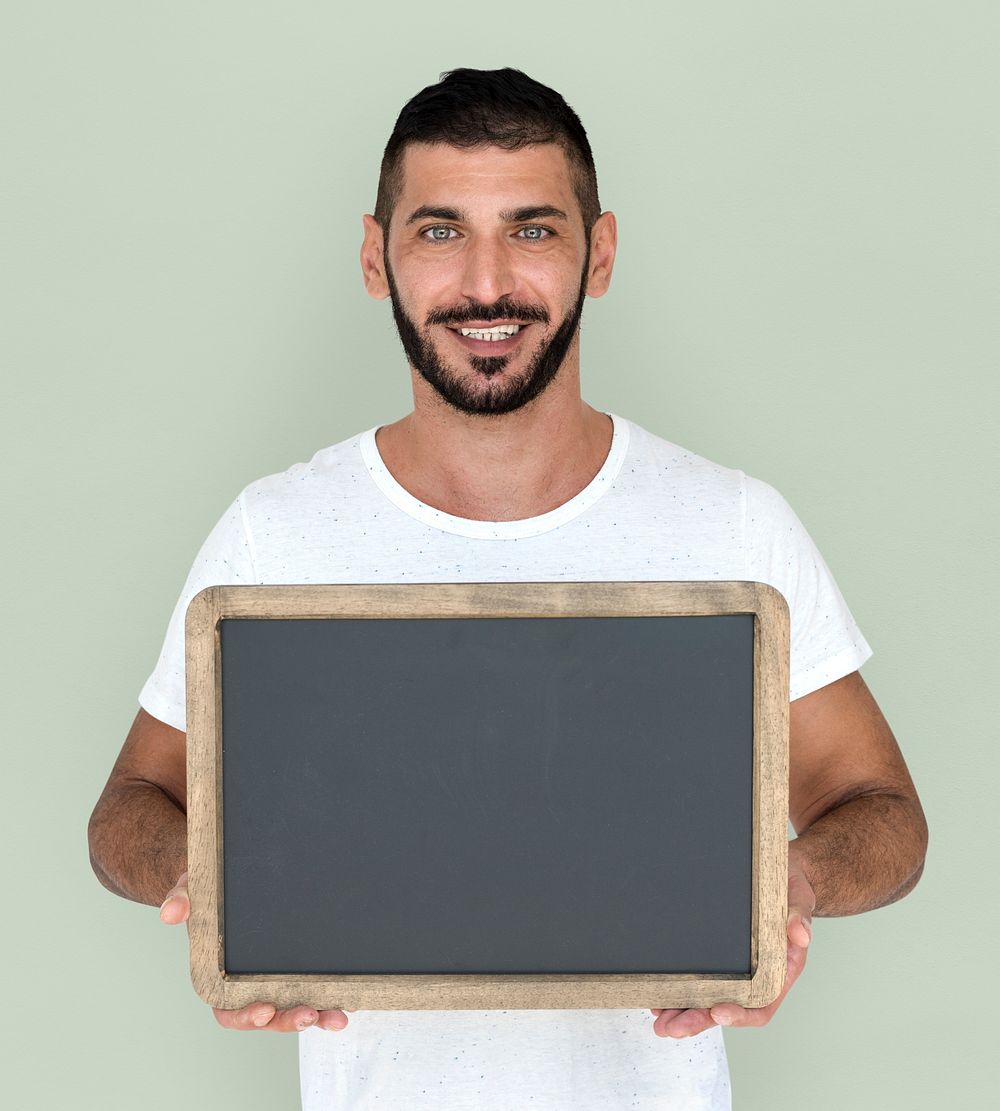 Man Holding Chalkboard Smiling Happy | Premium Photo - rawpixel