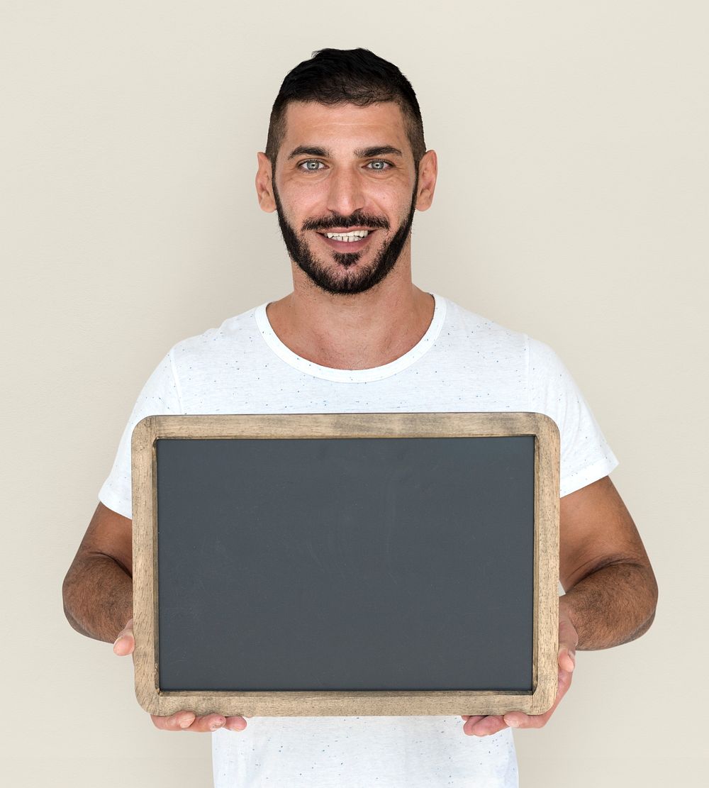 Man Holding Chalkboard Smiling Happy | Premium Photo - rawpixel