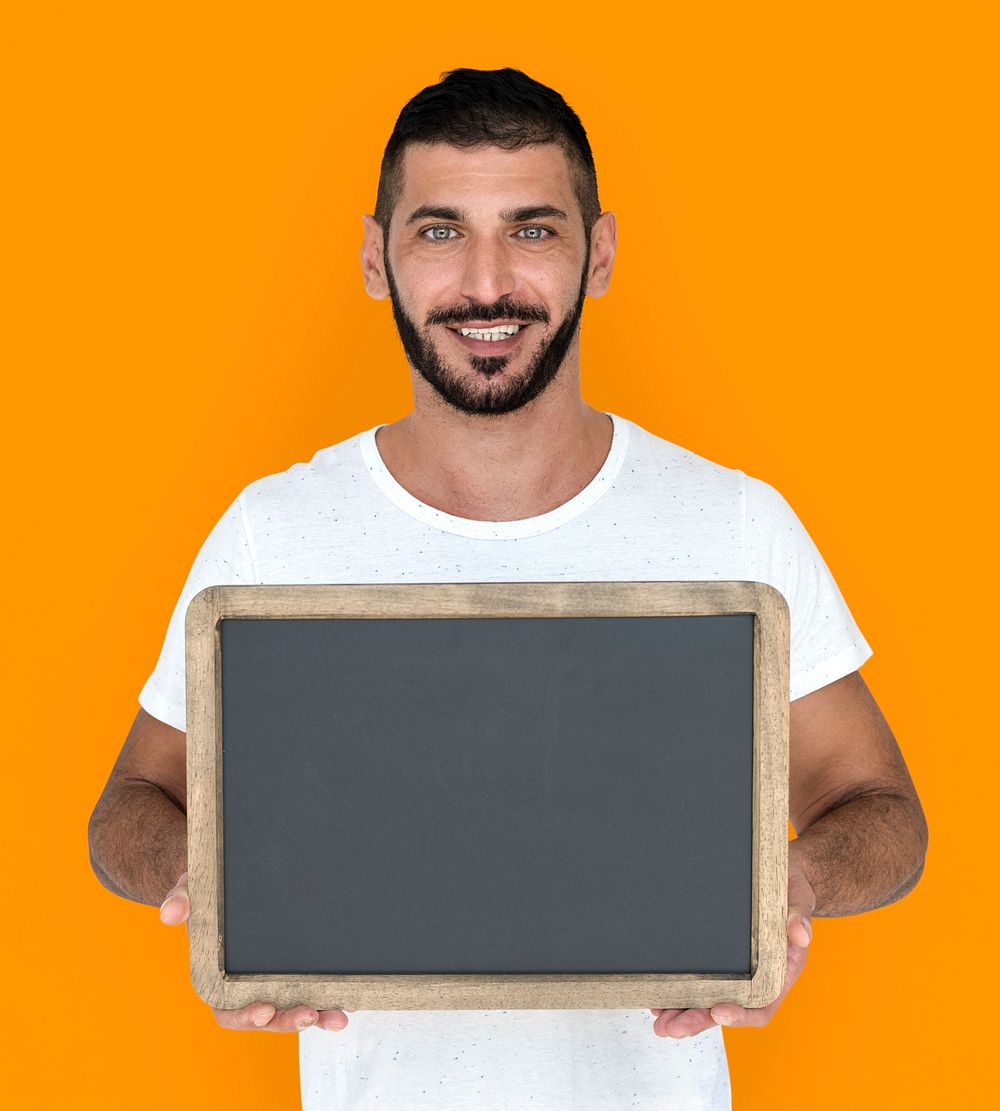 Man Holding Chalkboard Smiling Happy | Premium Photo - rawpixel