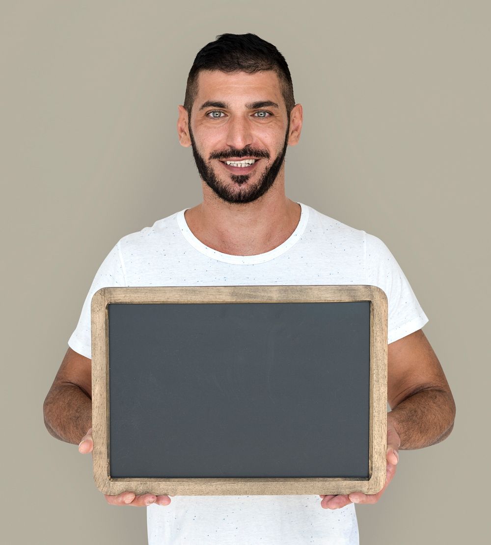 Man Holding Chalkboard Smiling Happy | Premium Photo - rawpixel