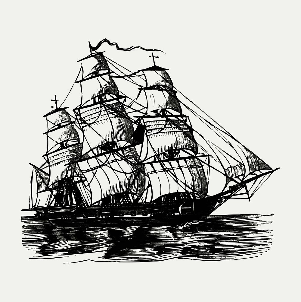 Vintage European style ship engraving | Premium Vector Illustration ...