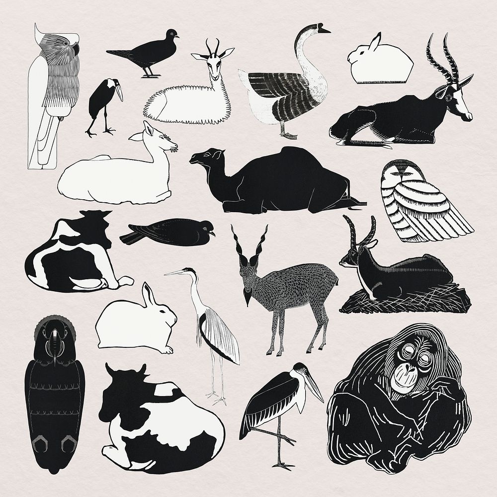 Vintage animal art print psd | Premium PSD - rawpixel