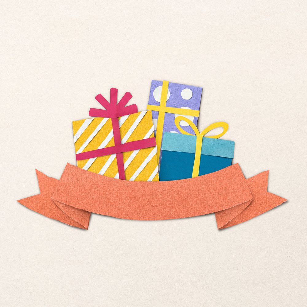 Festive ribbon banner, paper craft | PSD - rawpixel