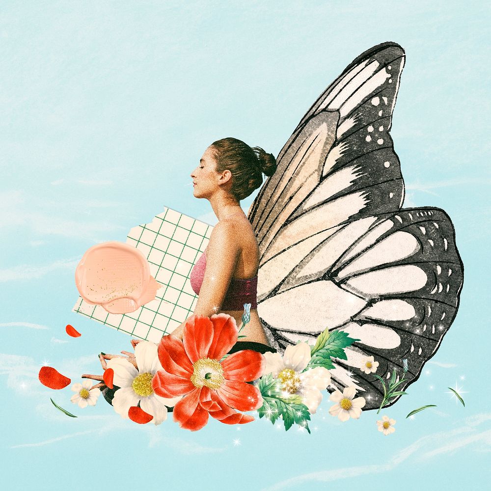 Mindfulness collage element, yoga woman, | Premium Photo Illustration ...