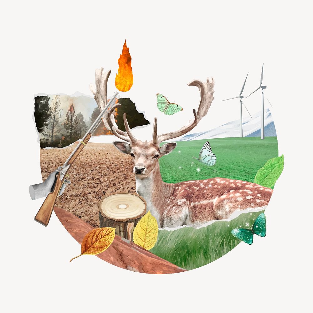 Deer hunting collage badge, nature | Premium Vector Illustration - rawpixel