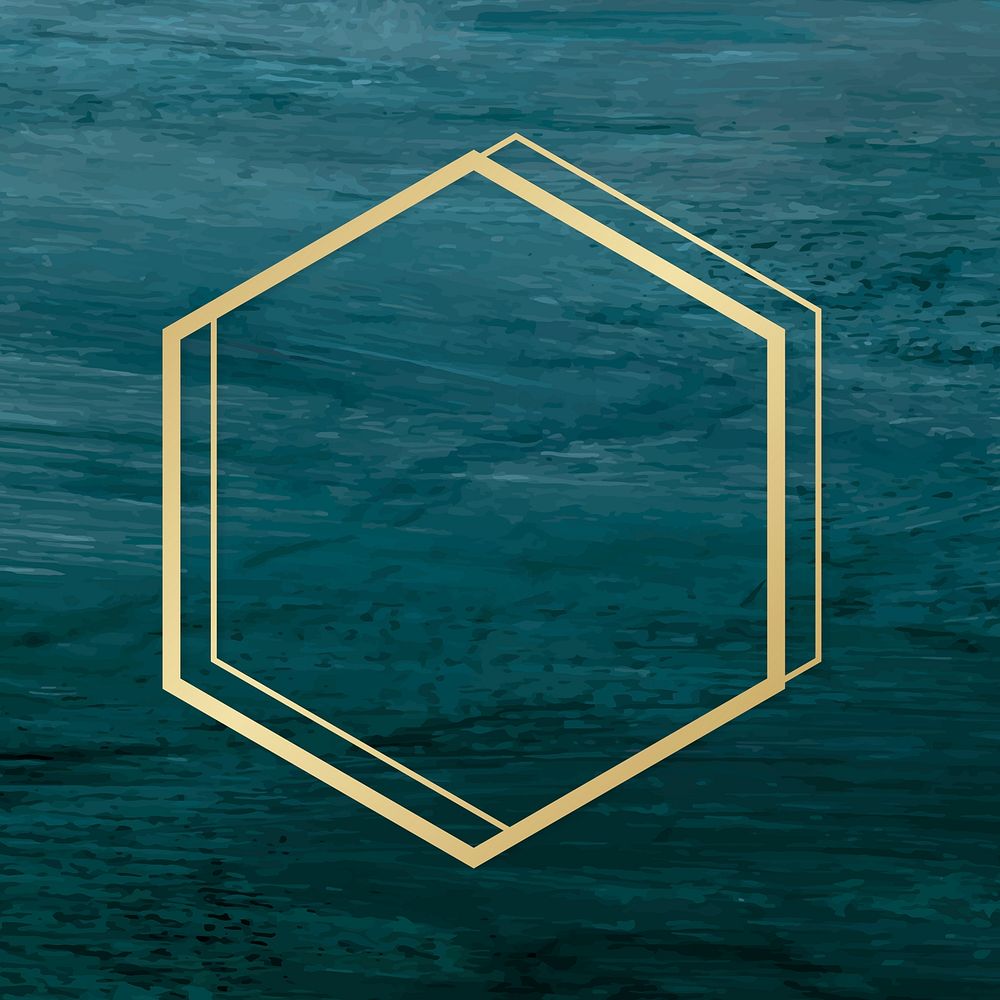 Gold hexagon frame blue brushstroke | Premium Vector - rawpixel