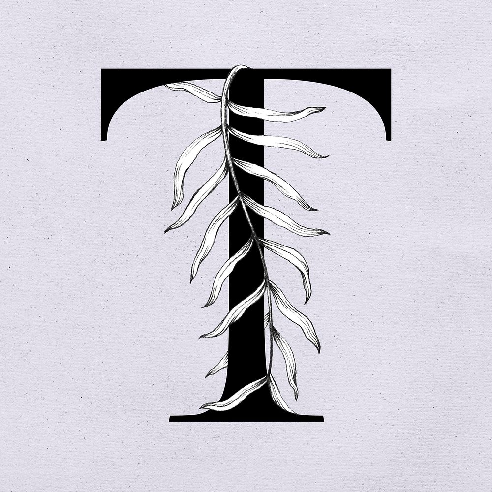 Psd font t floral decorated | Premium PSD - rawpixel