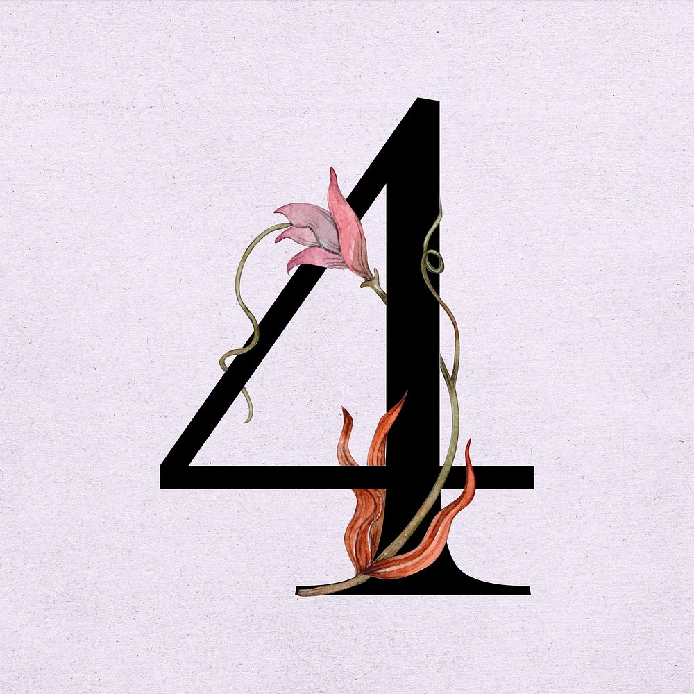 Psd number four font floral | Premium PSD - rawpixel