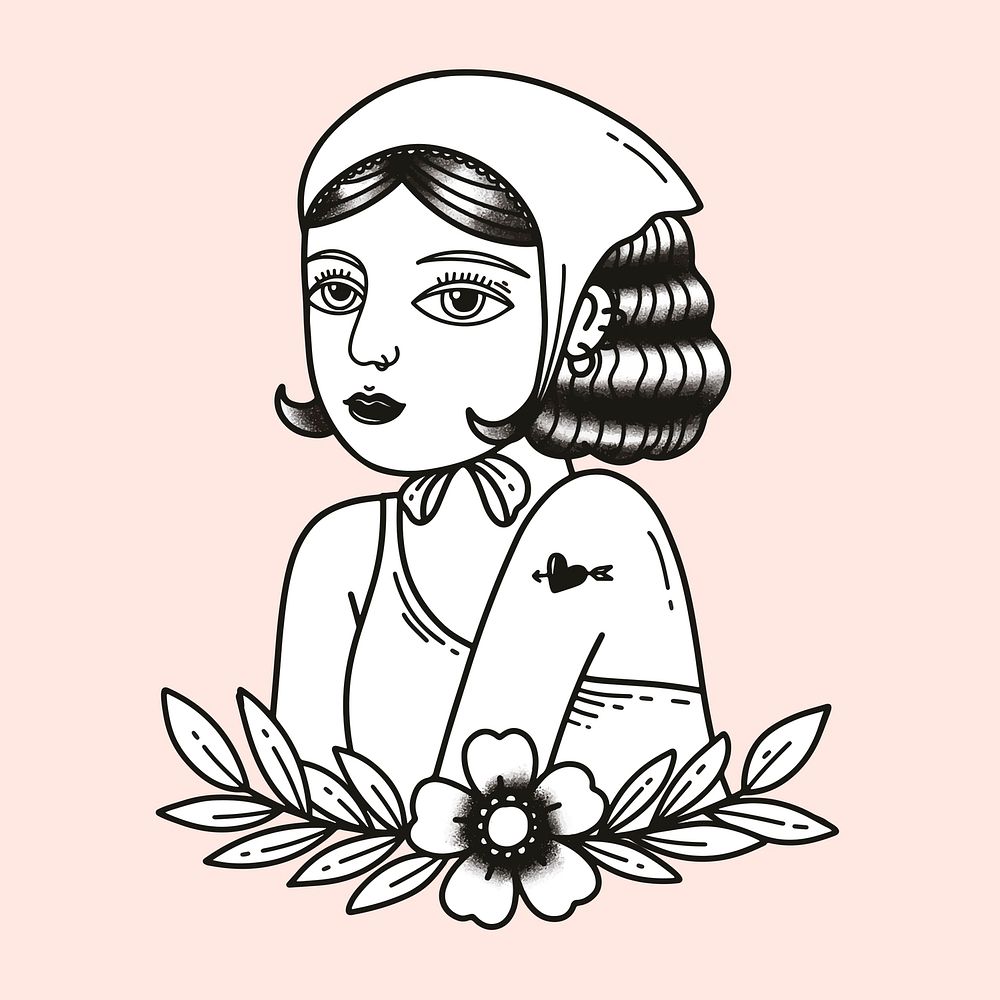 Black & white pin girl | Premium PSD Illustration - rawpixel