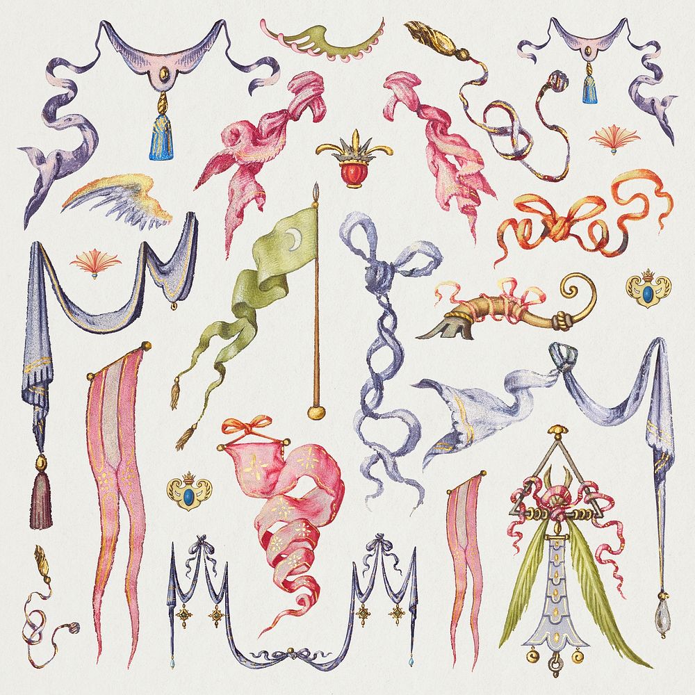 Heraldic ribbon and flag psd | Premium PSD - rawpixel