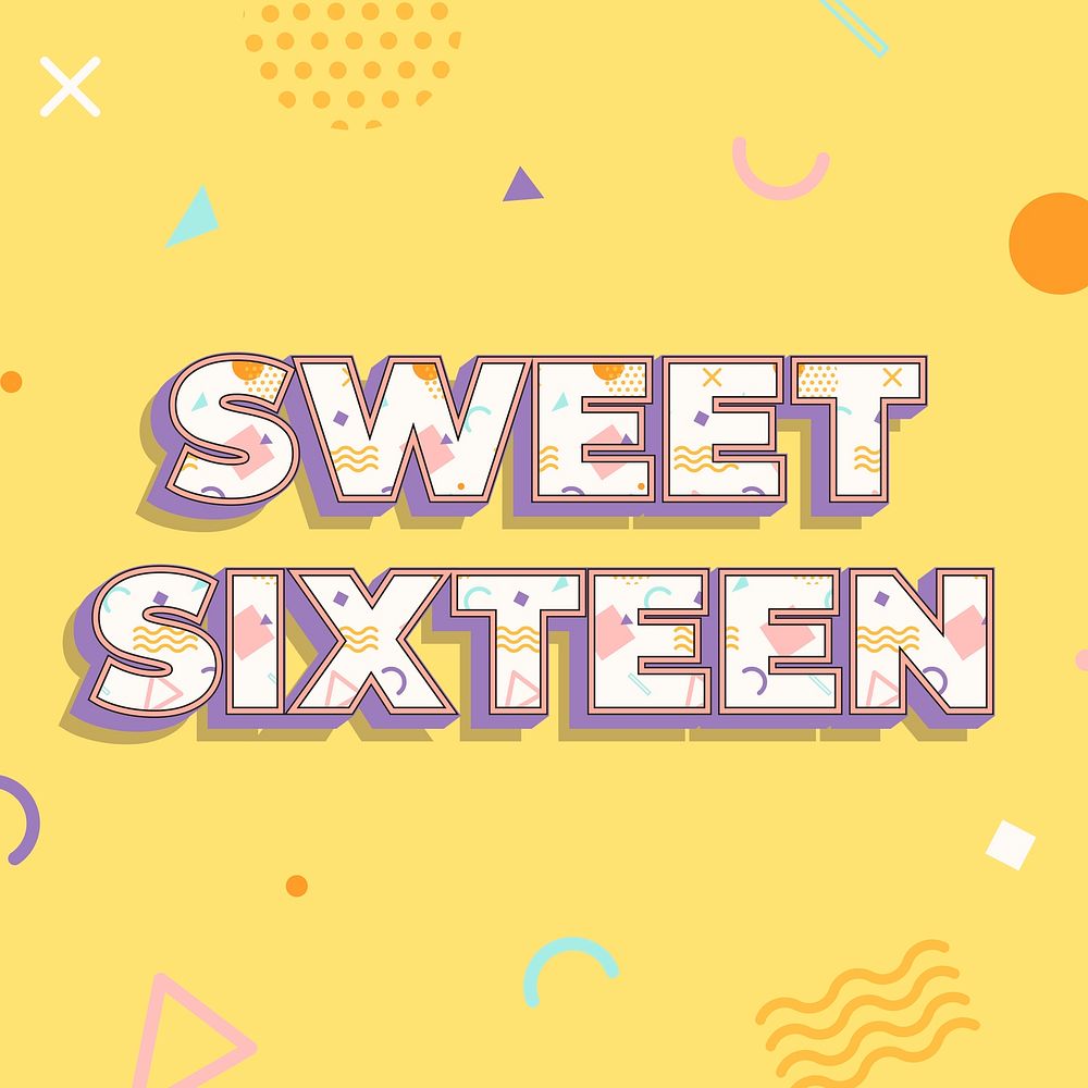 Sweet sixteen text memphis font | Free Photo - rawpixel