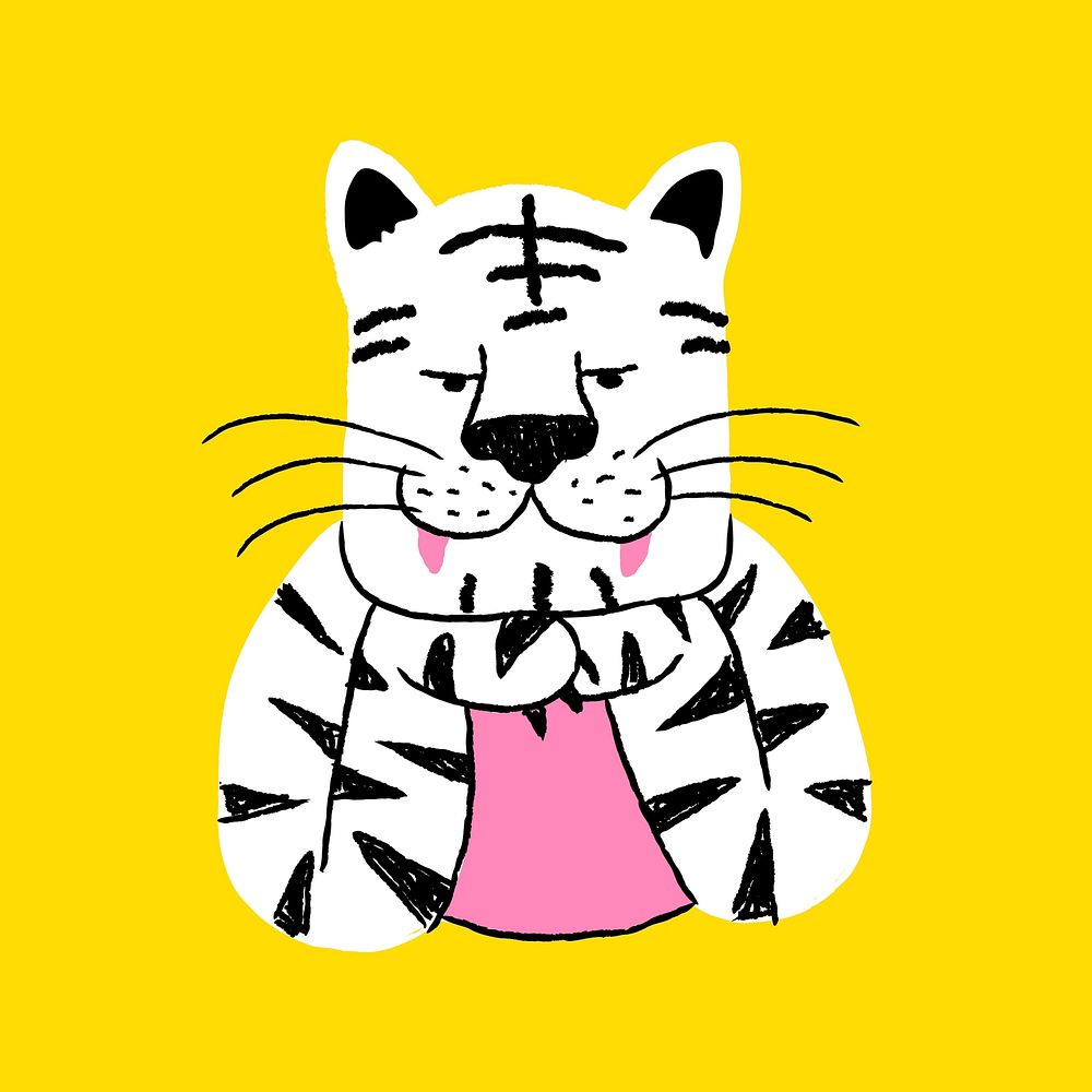 Funky tiger, animal doodle sticker, | Premium Vector Illustration ...