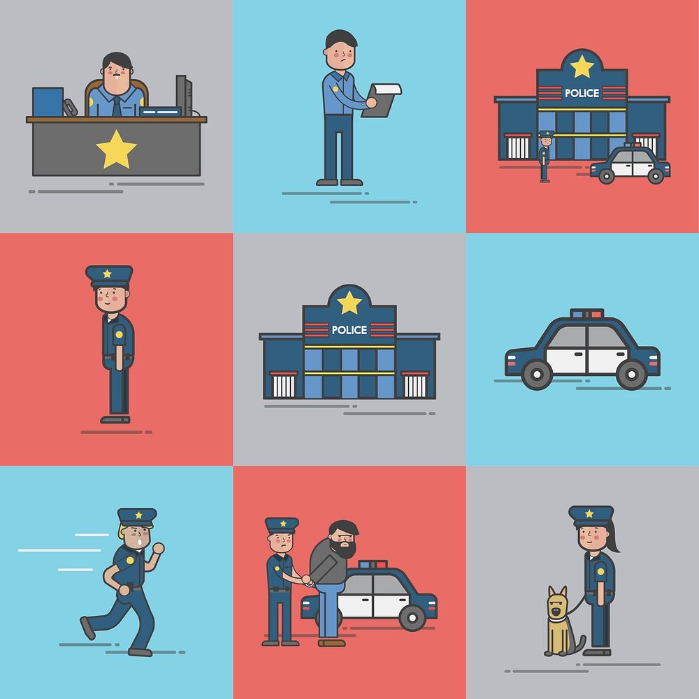 Illustration set of police vector | Free Photo - rawpixel