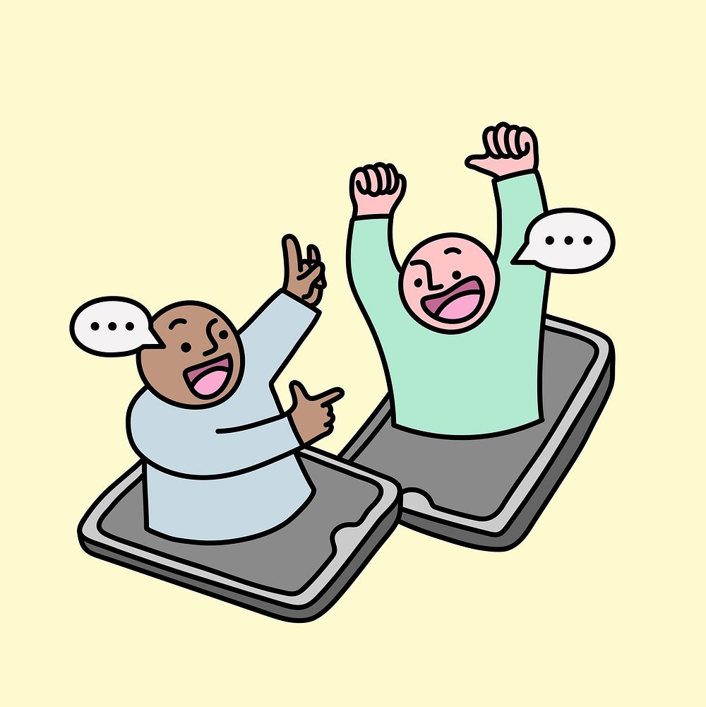 Texting character doodle sticker, social | Premium Vector Illustration ...