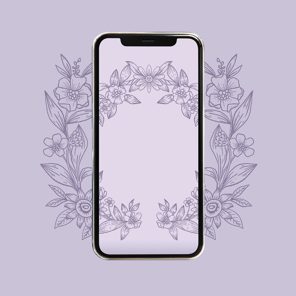 Purple aesthetic phone screen, botanical | Free Photo - rawpixel