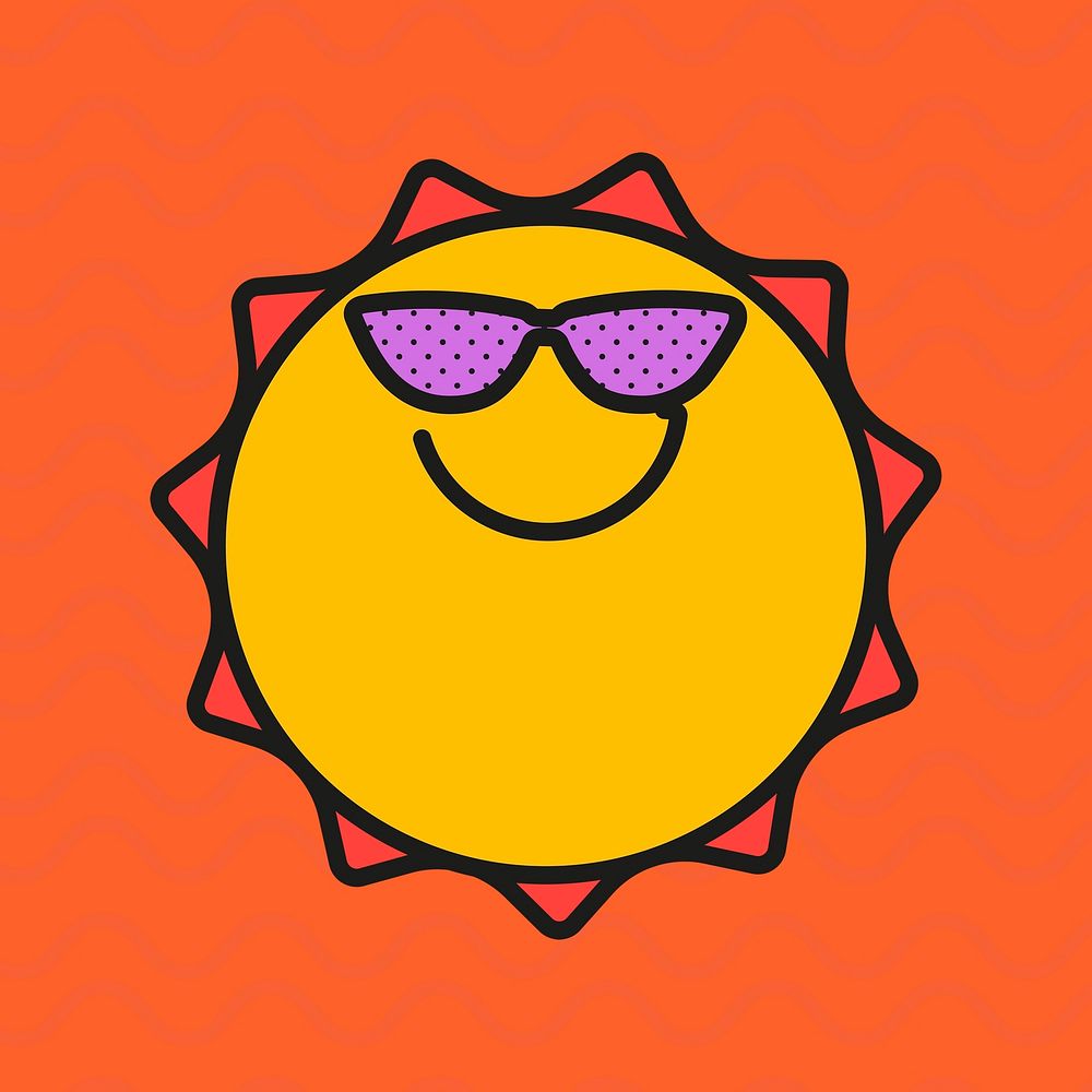 Funky sun sticker, sunny summer | PSD - rawpixel