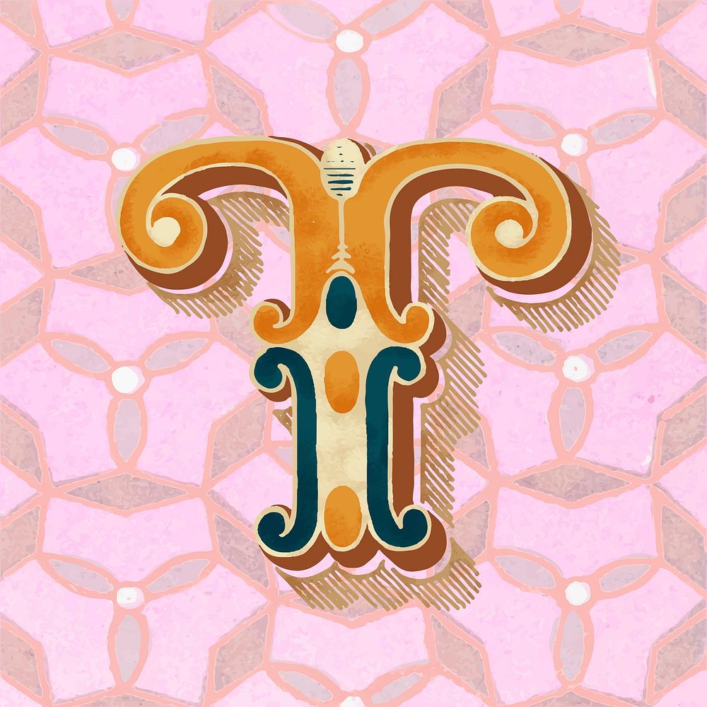 Capital letter T vintage typography | Premium Vector - rawpixel