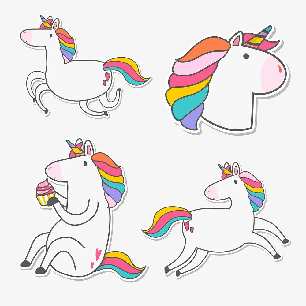 Set of unicorn stickers vector | Free Vector - rawpixel